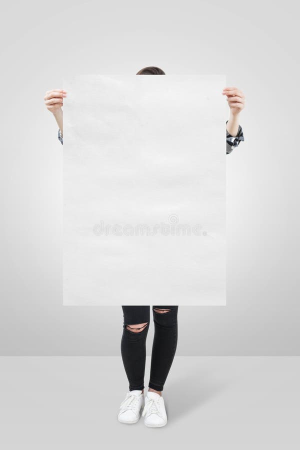 A Woman Holding an Empty Poster Mockup Stock Image - Image of customer ...