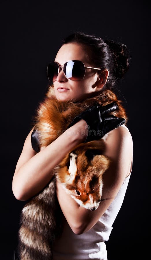 Girl holding fox skin stock image. Image of shawl, beauty - 12404599