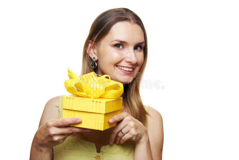 Woman holding gift box stock image. Image of celebration - 20227539