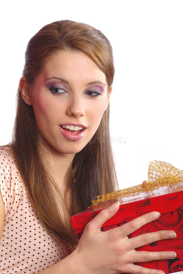 Woman holding a gift box stock photo. Image of human, celebrations ...