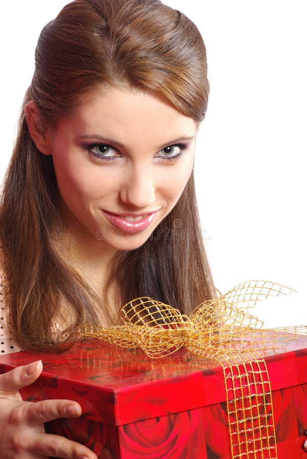 Woman holding a gift box stock image. Image of cheerful - 2553503