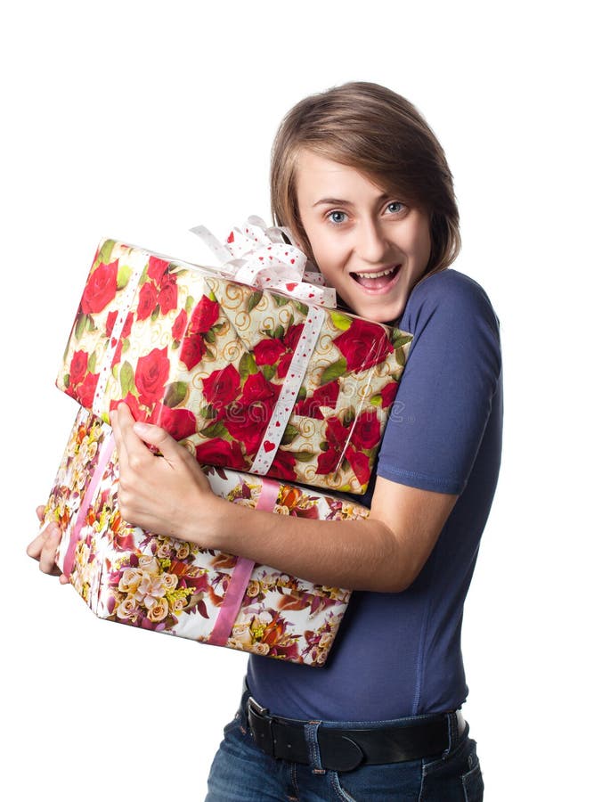 Woman holding a gift box stock image. Image of beautiful - 26556269
