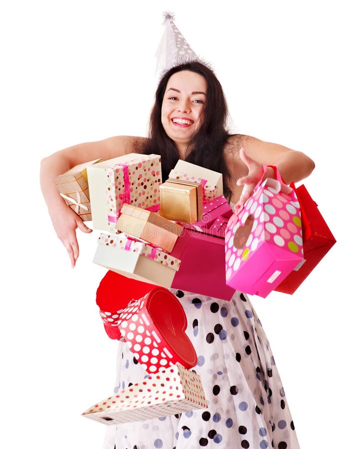 Woman Holding Gift Box at Birthday Party. Stock Photo - Image of ...