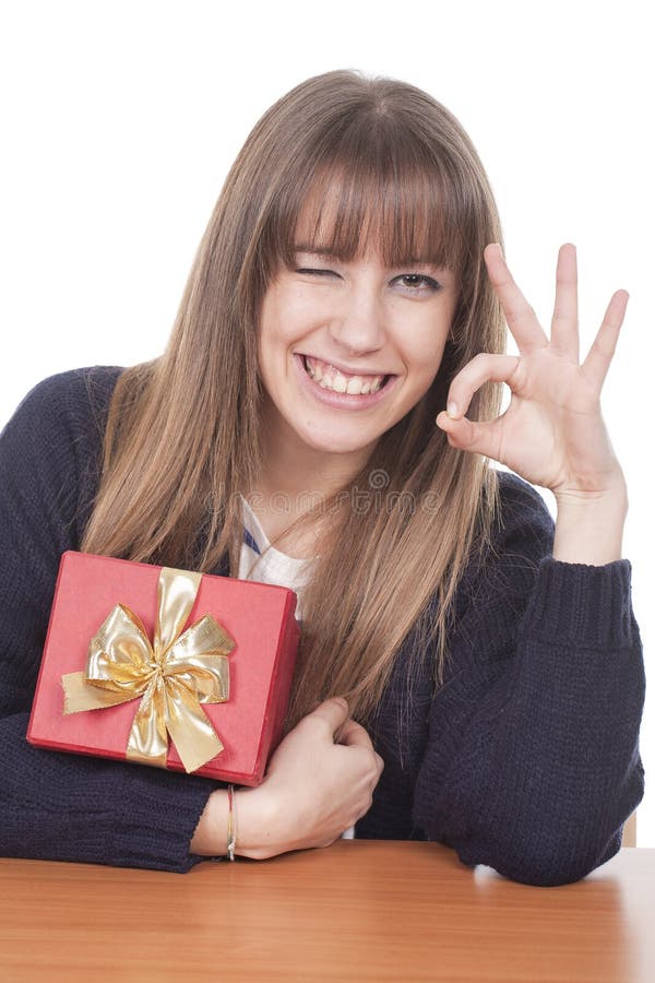 Woman Holding a Gift Box and Smiling Stock Image - Image of beauty ...