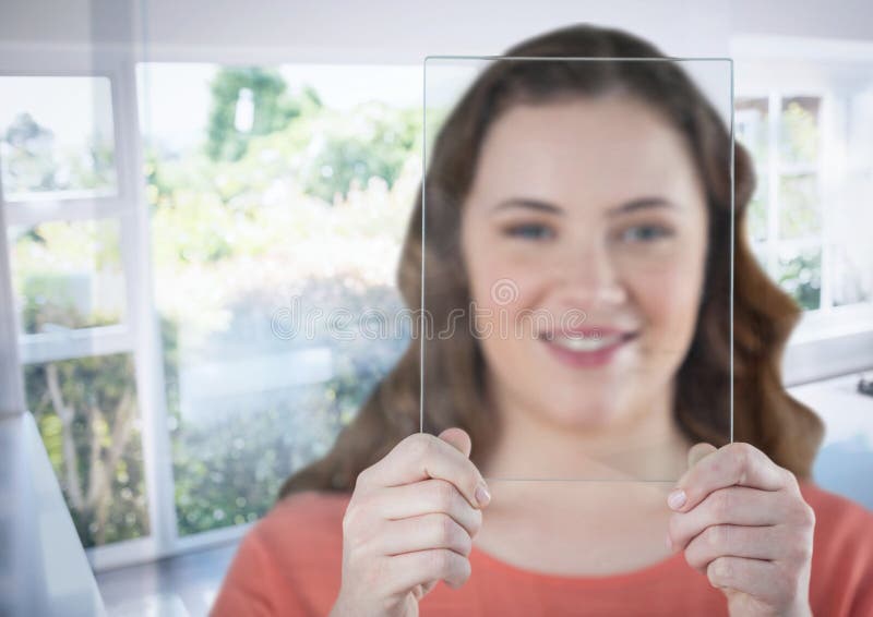 Woman Holding Glass Screen by Sunny Window Stock Image - Image of ...