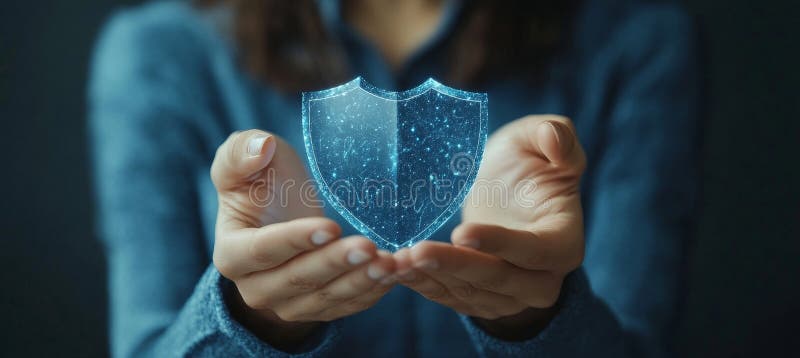Woman Holding Glowing Digital Shield Concept of Data Protection ...