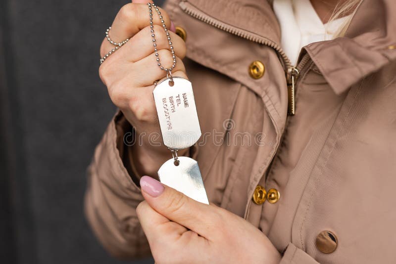 Woman Holding in Hand Military Token Stock Image - Image of headpiece ...
