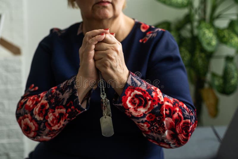 Woman Holding in Hand Military Token Stock Photo - Image of barbed ...