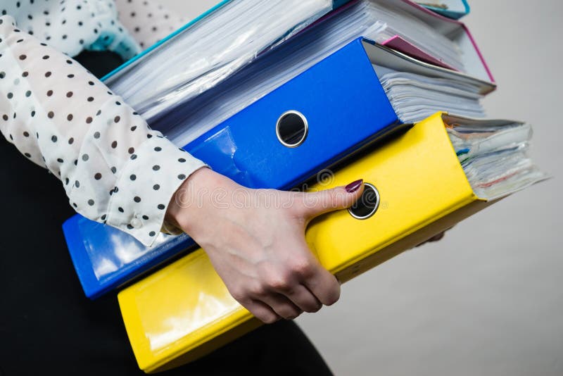 Woman Holding Heavy Colorful Binders with Documents Stock Image - Image ...