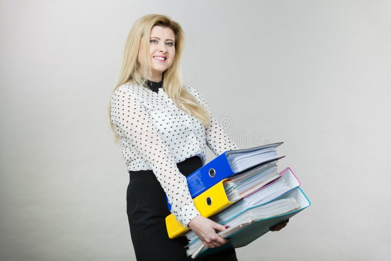 Woman Holding Heavy Colorful Binders with Documents Stock Photo - Image ...