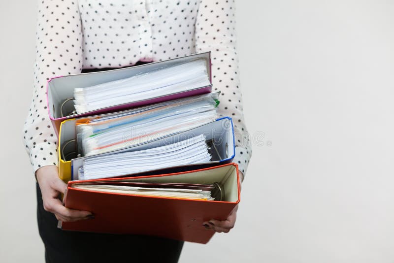Woman Holding Heavy Colorful Binders with Documents Stock Photo - Image ...
