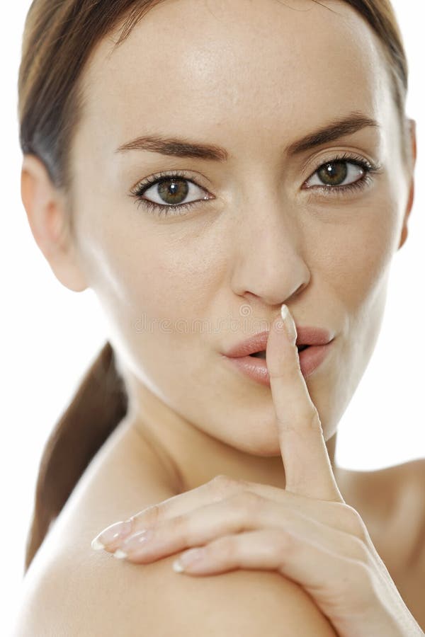 Woman Holding Her Finger Over Her Lips Stock Image - Image of modern ...