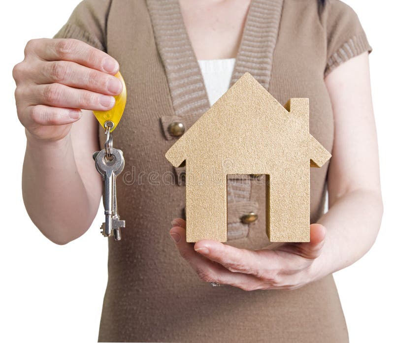 Woman Holding House And Keys Stock Image - Image of background, holding ...