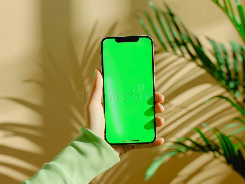 A Woman Holding an Iphone with Green Screen Stock Image - Image of ...