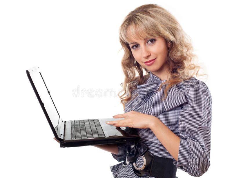 Beautiful Woman Holding Laptop Stock Image - Image of pretty ...
