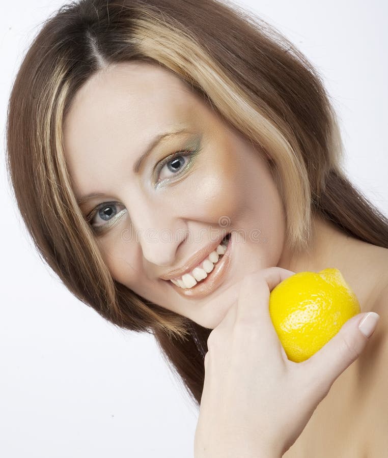 Woman holding a lemon stock image. Image of model, cute - 11168701