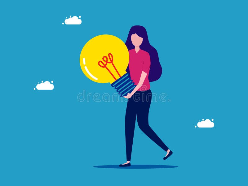 Woman Holding a Light Bulb. Creative Idea Stock Vector - Illustration ...