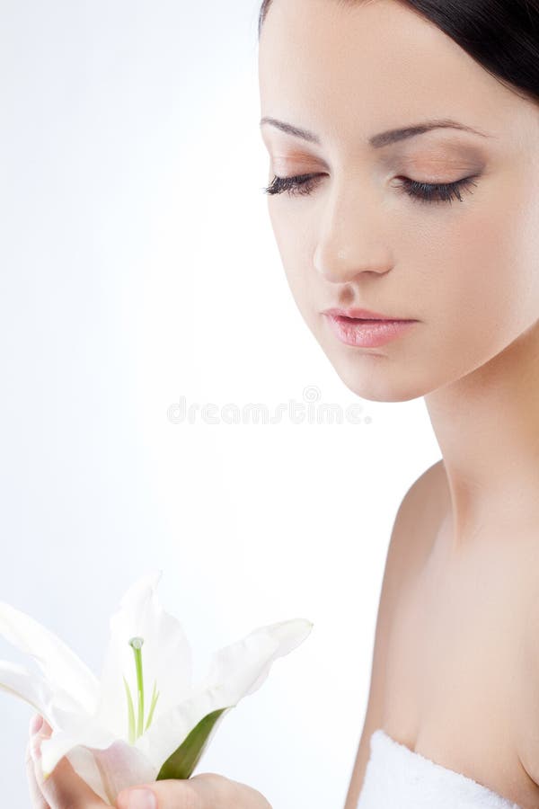 Woman Holding Lily Flower, Spa Theme Stock Photo - Image of happy ...