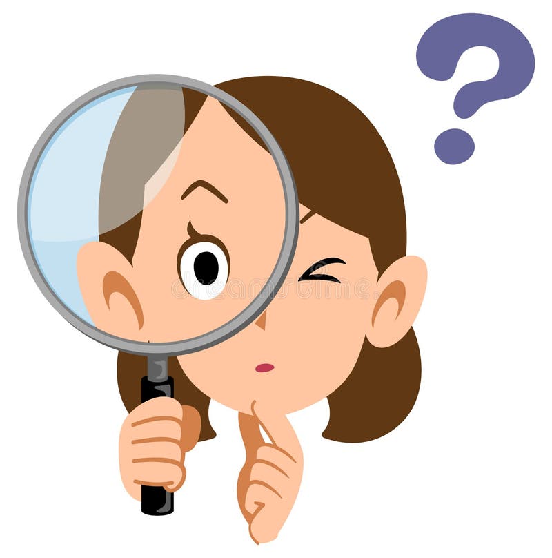 A Woman Holding a Magnifying Glass with a Questionable Expression Stock ...