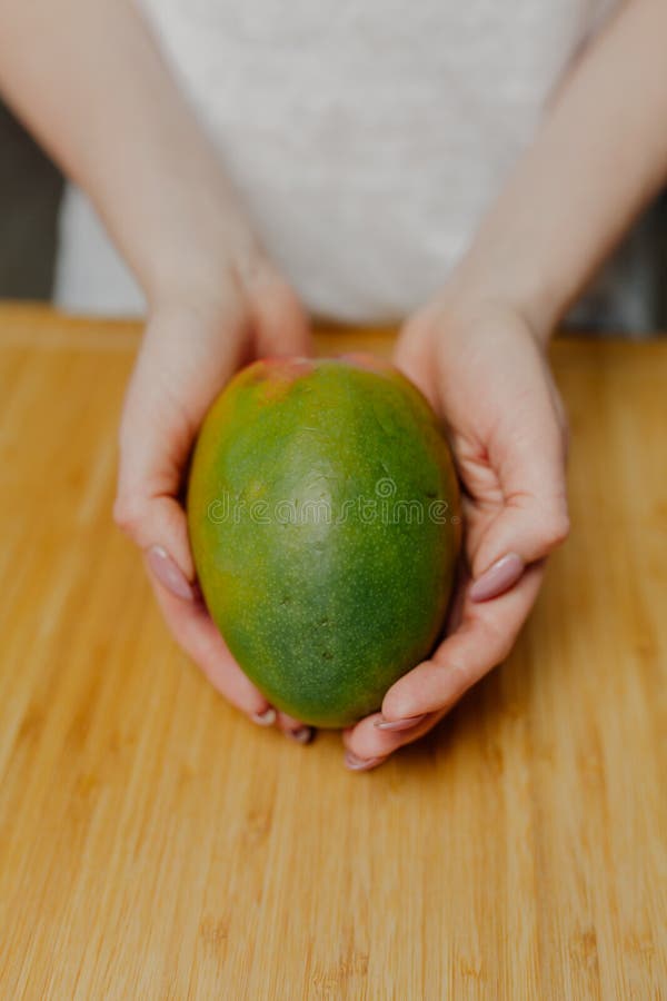 Woman Holding Mango Fruit in Hands Stock Image - Image of fresh, fruit ...