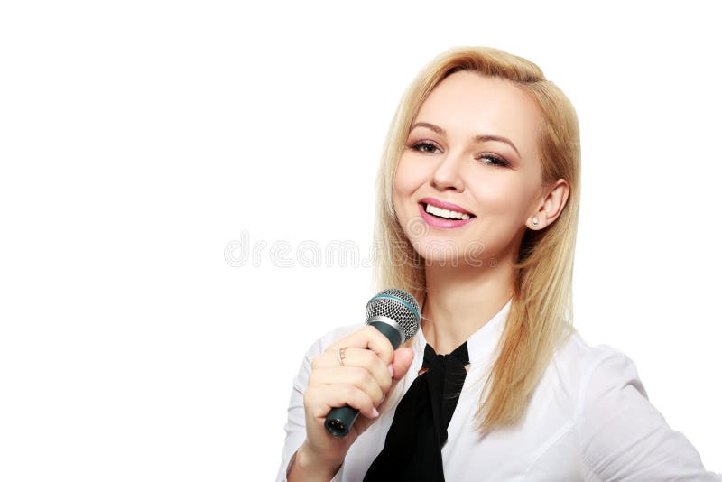 Woman holding microphone stock image. Image of lady, female - 89084535