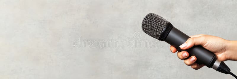 Woman Holding Microphone during Press Conference or Interview Stock ...
