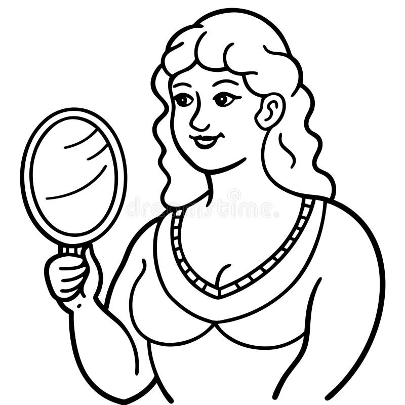 A Woman is Holding a Mirror and Smiling Stock Photo - Illustration of ...