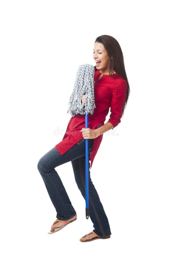 Woman holding mop stock image. Image of 2024, dusting - 36387995
