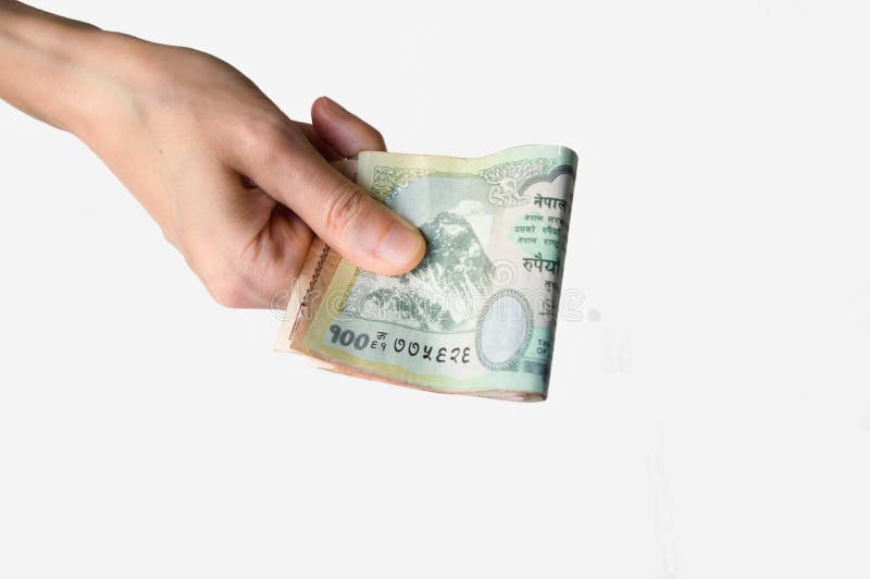 Woman Holding Nepal Rupees Notes in Her Hand Stock Photo - Image of ...