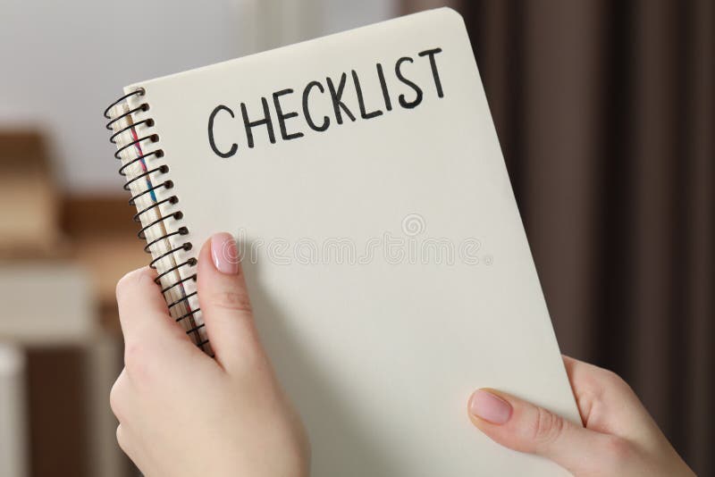 Woman Holding Notebook with Inscription Checklist, Closeup Stock Image ...