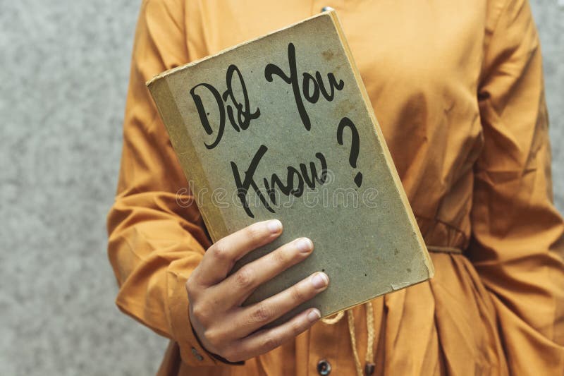 Woman Holding an Old Book with Did You Know? Question Stock Photo ...