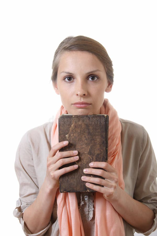 Woman Holding Old Book, Isolated Stock Photo - Image of human, burned ...