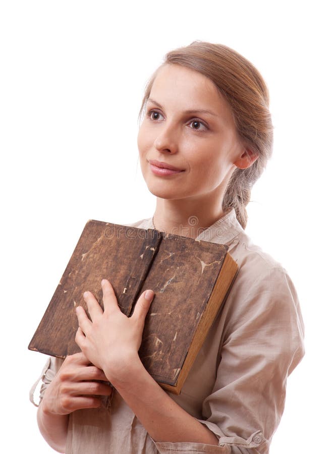 Woman Holding Old Book, Isolated Stock Photo - Image of book, business ...