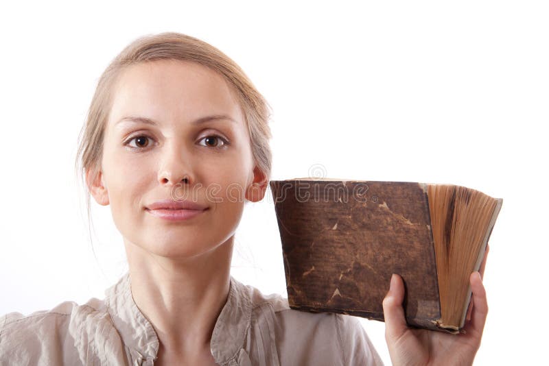 Woman Holding Old Book, Isolated Stock Photo - Image of black, female ...