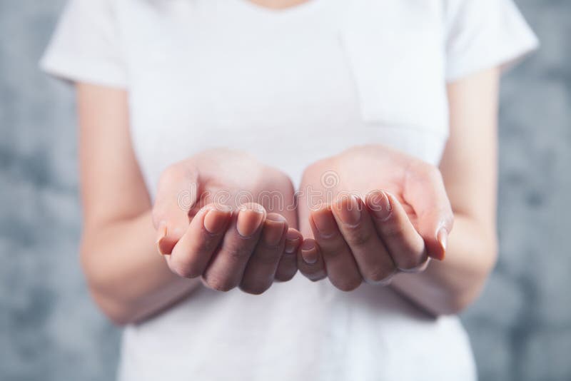 Woman Holding Open Palms Together Stock Image - Image of palms, woman ...