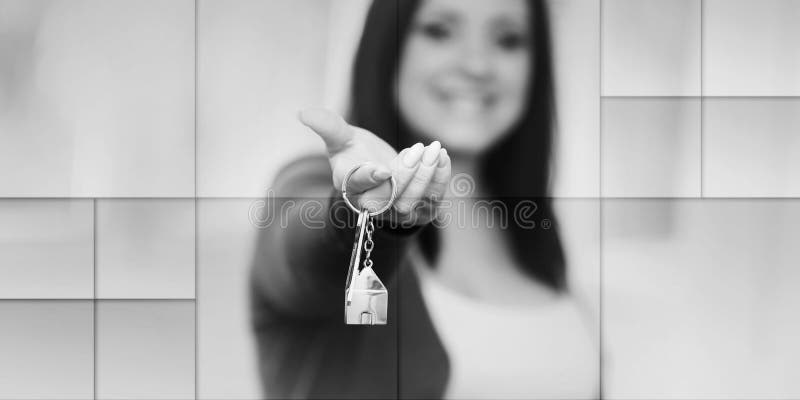 Woman Holding Out House Keys, Light Effect, Geometric Pattern Stock ...