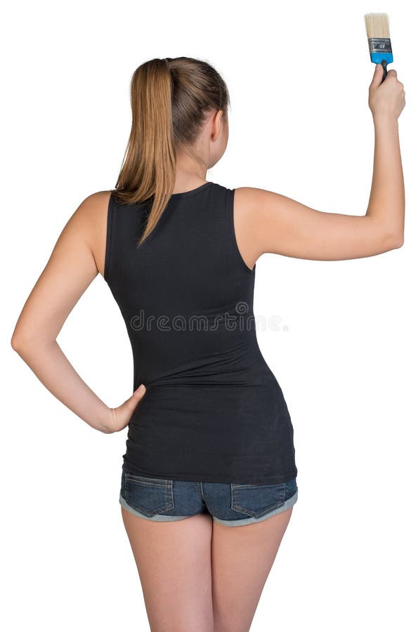 Woman Holding Paint-brush. Back View Stock Image - Image of female ...