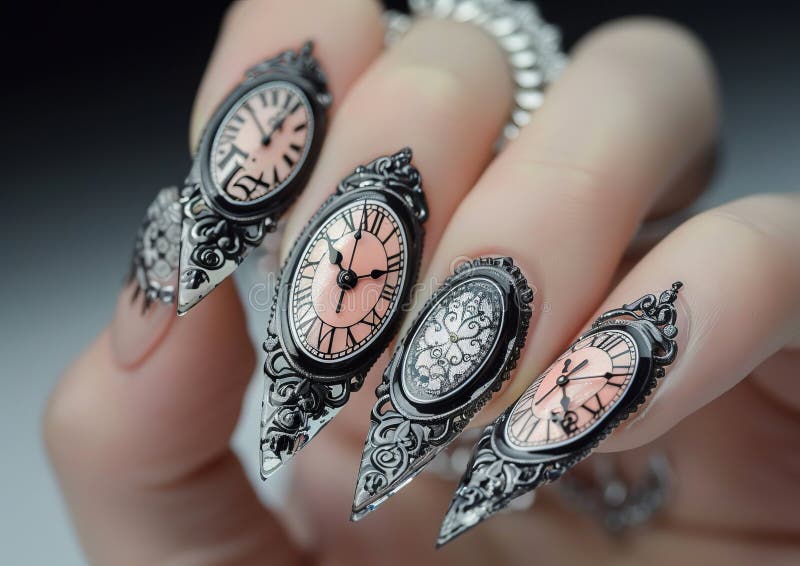 A Woman Holding a Pair of Nails with Clocks on Them Generative AI Stock ...