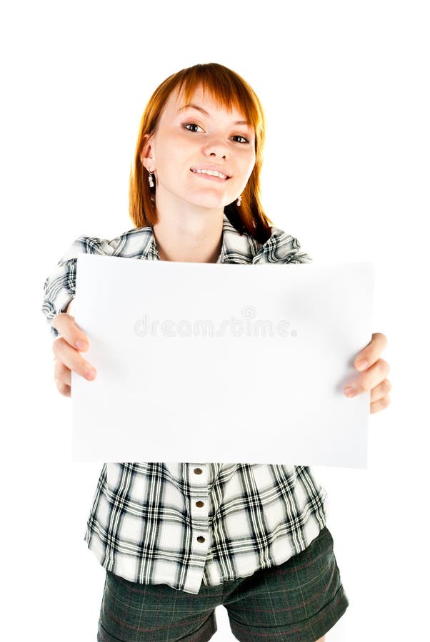 Woman holding paper stock photo. Image of card, placard - 26119324