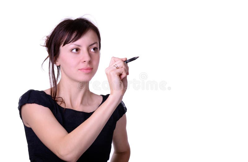 Woman holding pen stock image. Image of idea, girl, person - 27765141