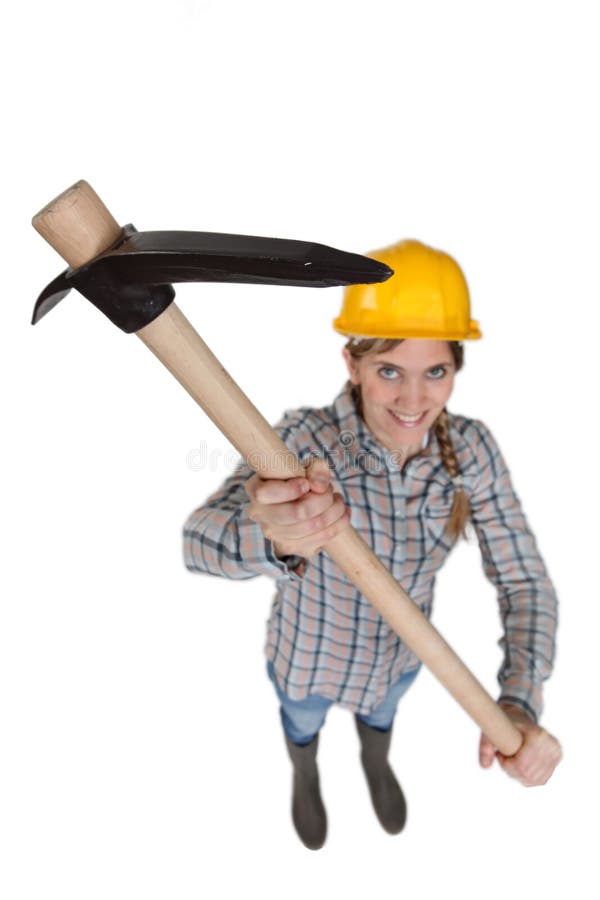Woman holding pickaxe stock photo. Image of male, protection - 29297038