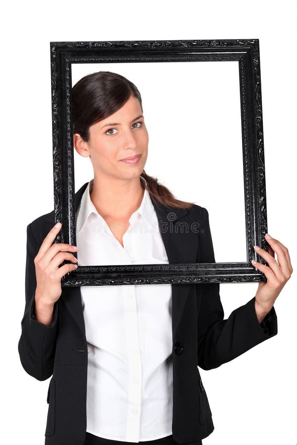 Woman Holding Picture Frame Stock Image - Image of exhibition, museum ...