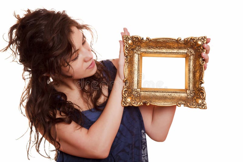 Woman Holding an Picture Frame Stock Image - Image of shot, showing ...