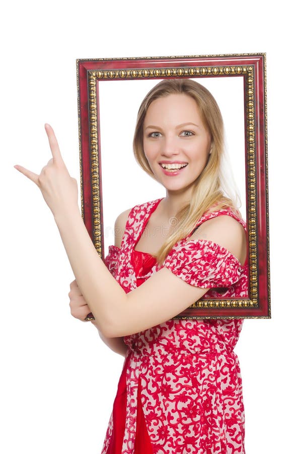 Woman Holding Picture Frame Isolated Stock Image - Image of inside ...