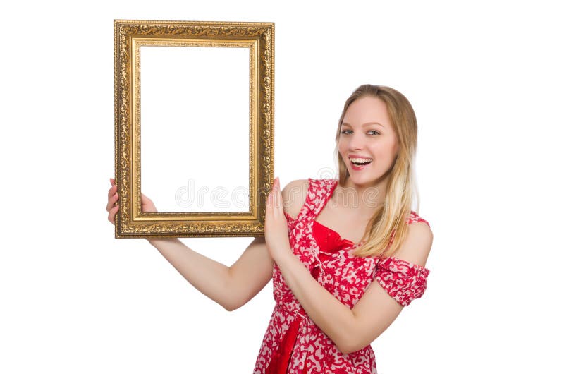 Woman Holding Picture Frame Isolated Stock Photo - Image of girl, face ...