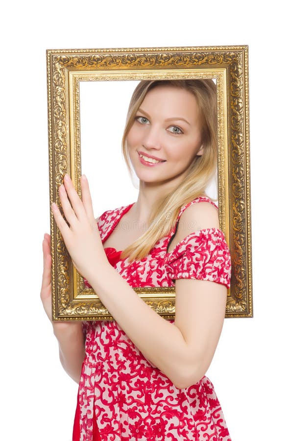 Woman Holding Picture Frame Isolated Stock Photo - Image of lady, face ...