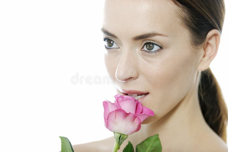 Woman holding a pink rose stock image. Image of female - 56740845