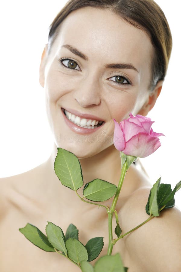 Woman holding a pink rose stock photo. Image of romantic - 56741404