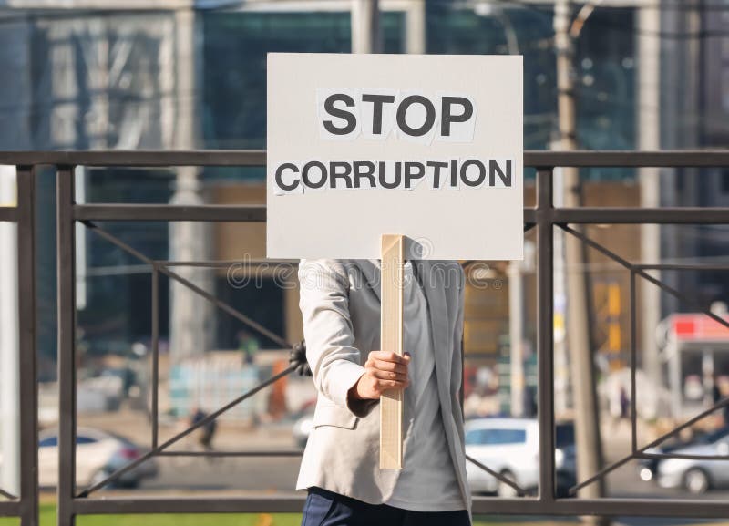 Woman Holding Placard with Text STOP CORRUPTION Outdoors Stock Image ...