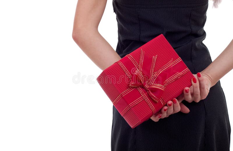 Woman Holding a Present on Her Back Stock Photo - Image of boxes ...
